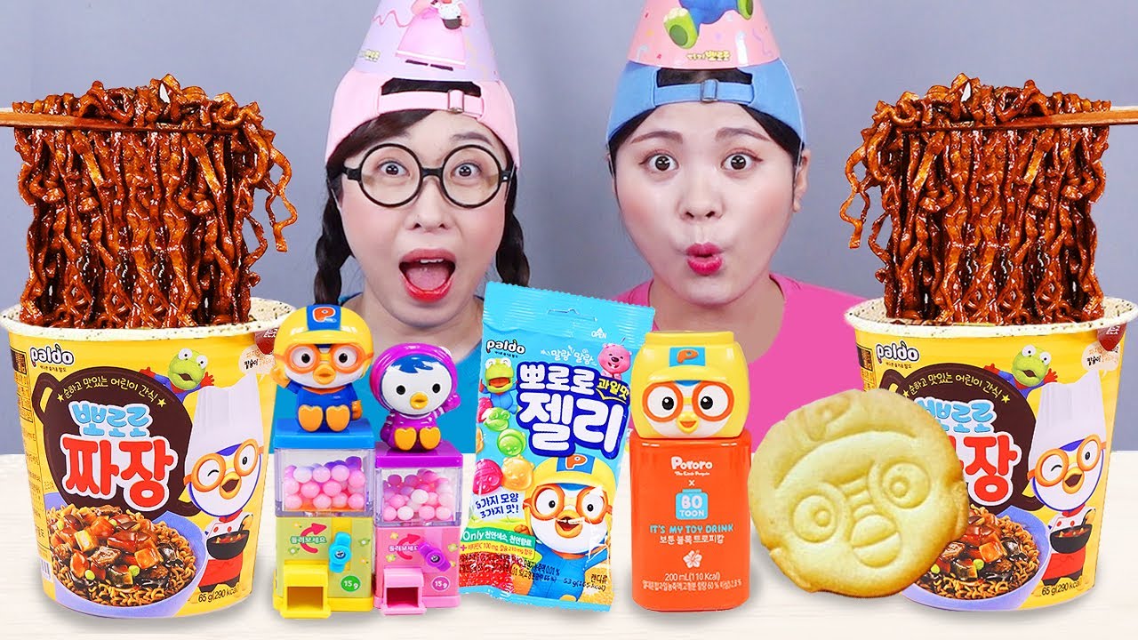 Pororo tteokbokki permen mie jeli mukbang DONA