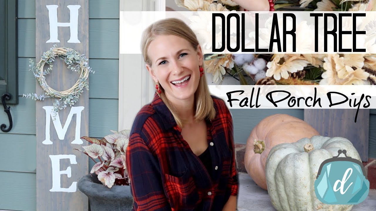 Dollar Tree fall porch DIYs! 🌿 Farmhouse wood sign, wreath & more!