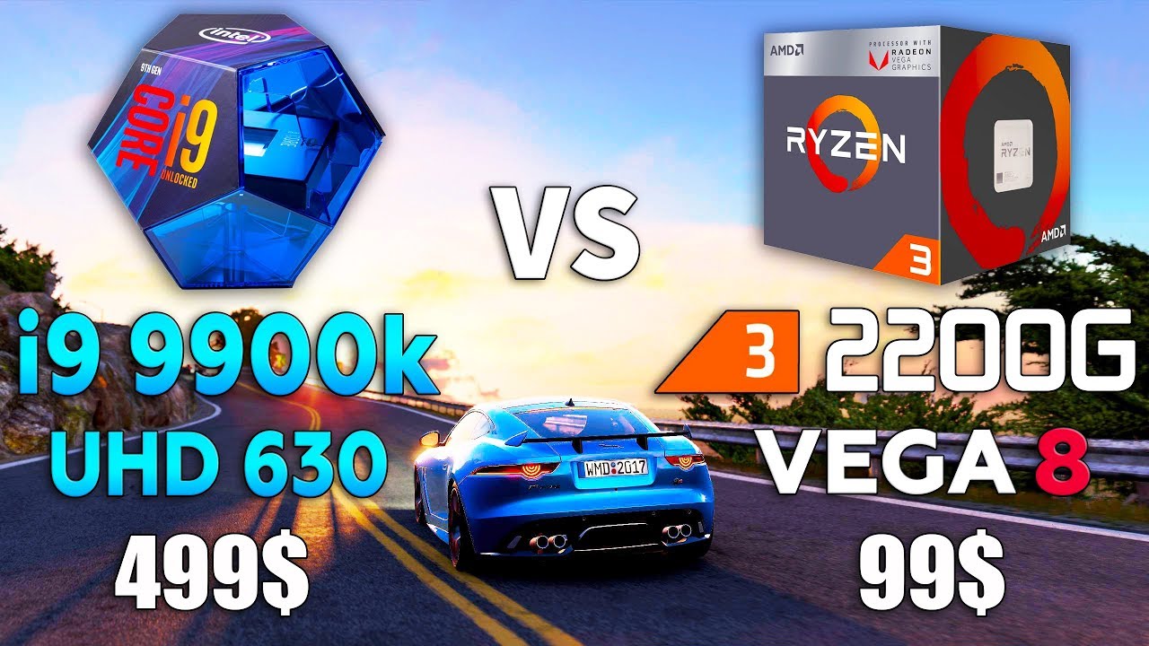 i9 9900K UHD 630 vs Ryzen 3 2200G Vega 8 test in 7 games