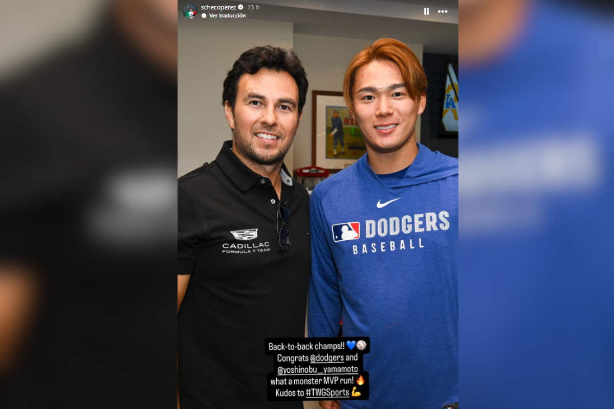 Checo Pérez celebra el bicampeonato de los Dodgers