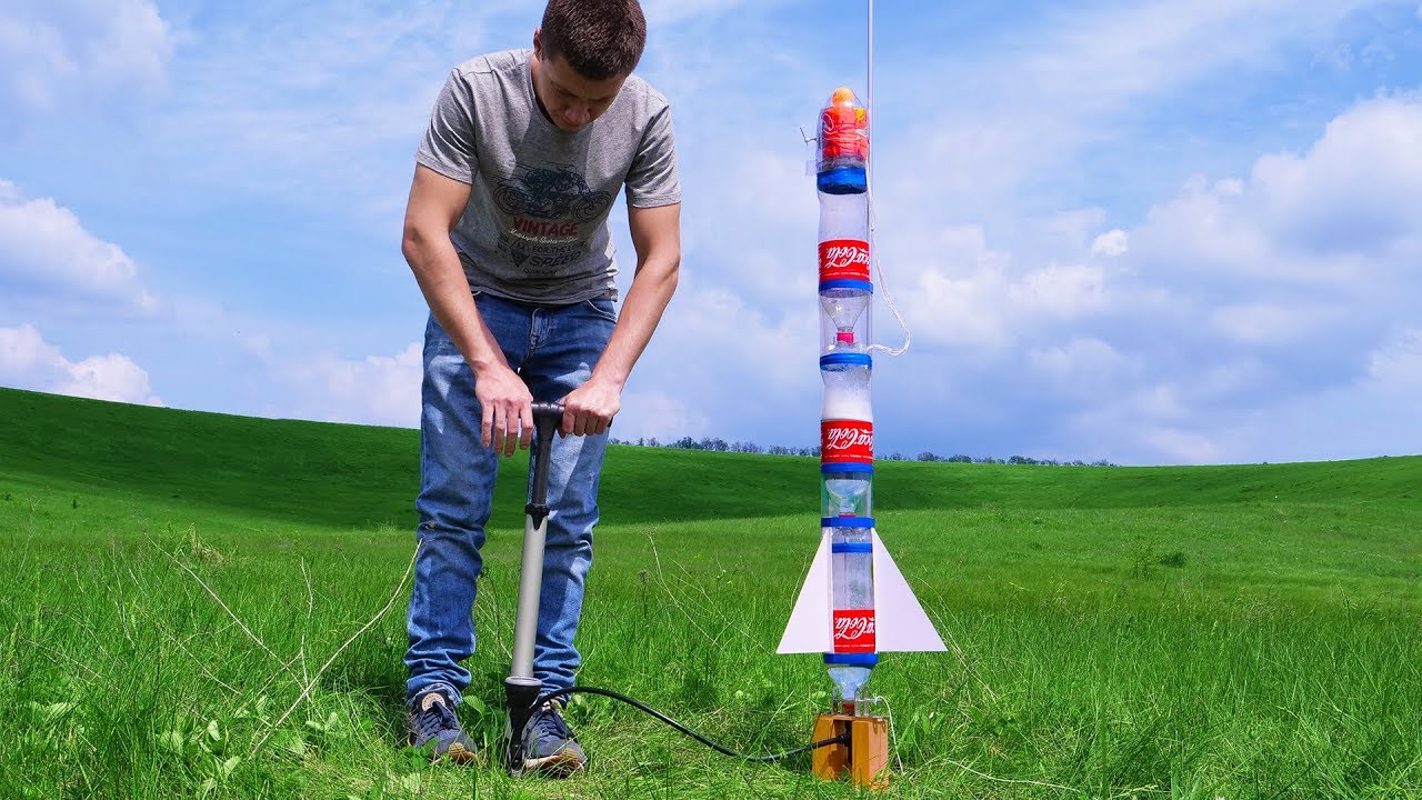 Building powerful dual thrust water rocket with parachute