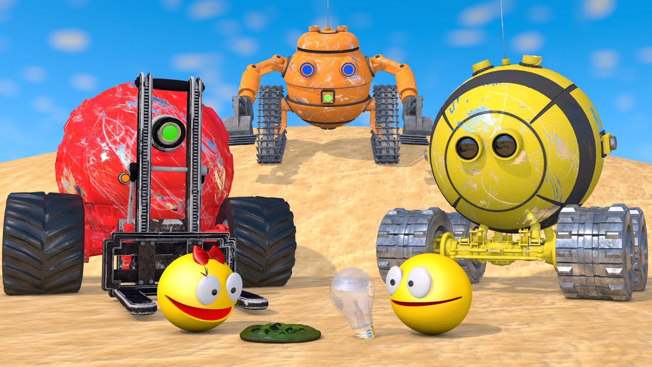 Pacman vs concrete mixer truck robot & forklift robot monsters