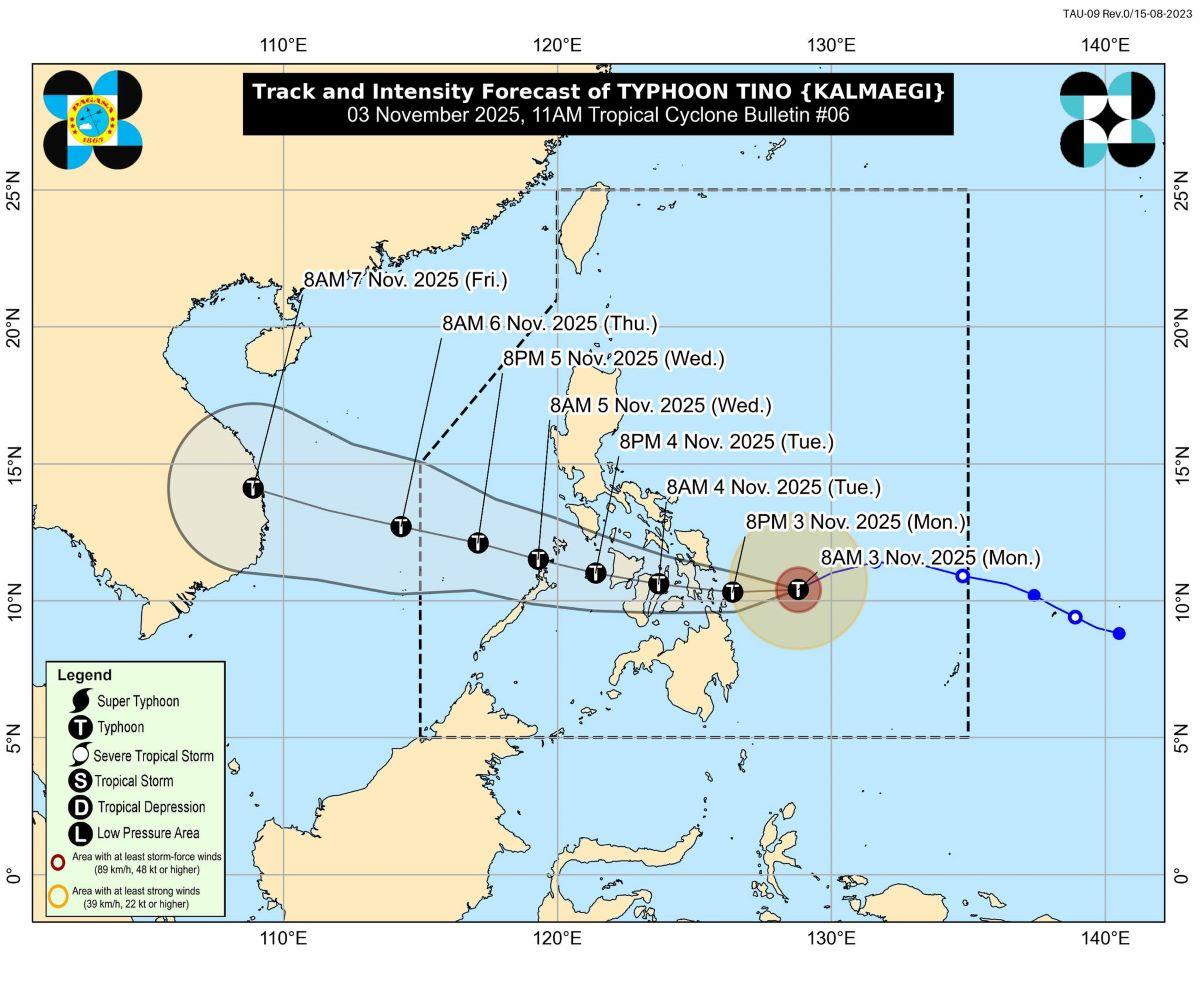 Signal No. 3 up over 8 areas as Tino expected to make landfall