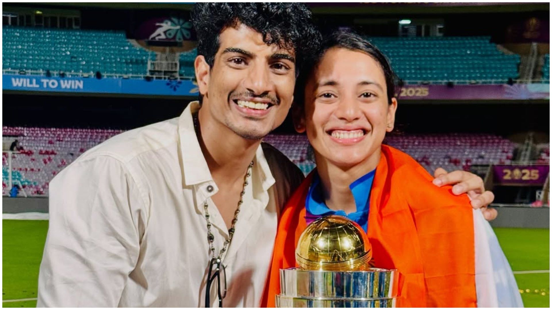 पार्टनर स्मृति मंधाना संग पलाश मुच्छल ने मनाया विश्वकप की जीत का जश्न, मैदान से साझा की प्यारी ...