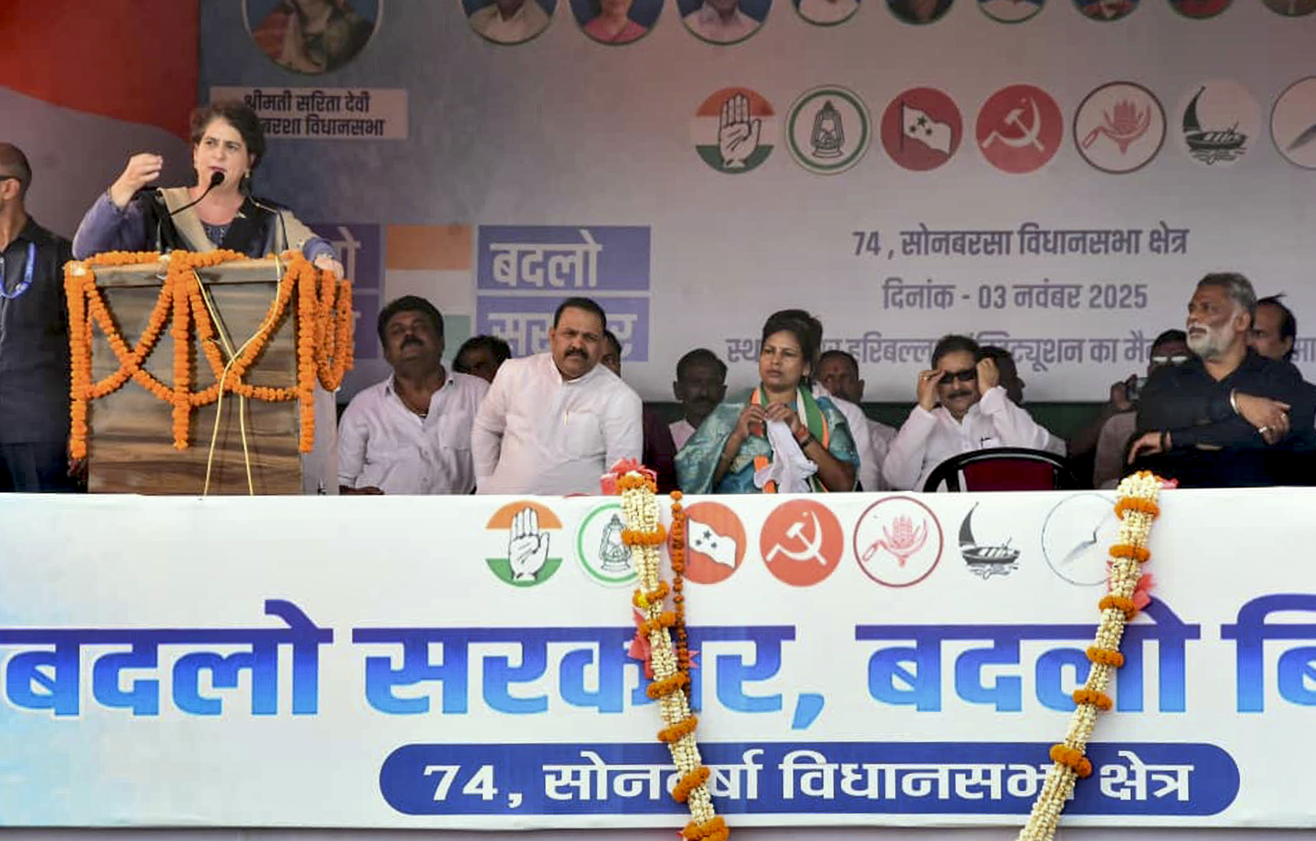 Bihar polls: Priyanka holds road show in Rosera, waves to cheering crowds