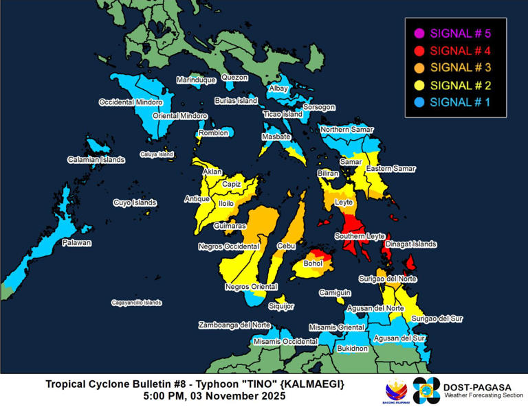 7 Vis-Min areas under Signal No.4 as Typhoon Tino slightly intensifies