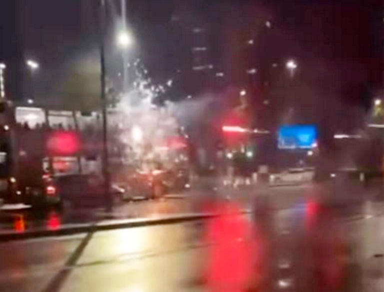 Moment Birmingham bus comes under attack from firework 'rocket launcher'