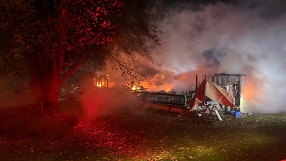 Crews battle fully involved house fire in Volney on Halloween night