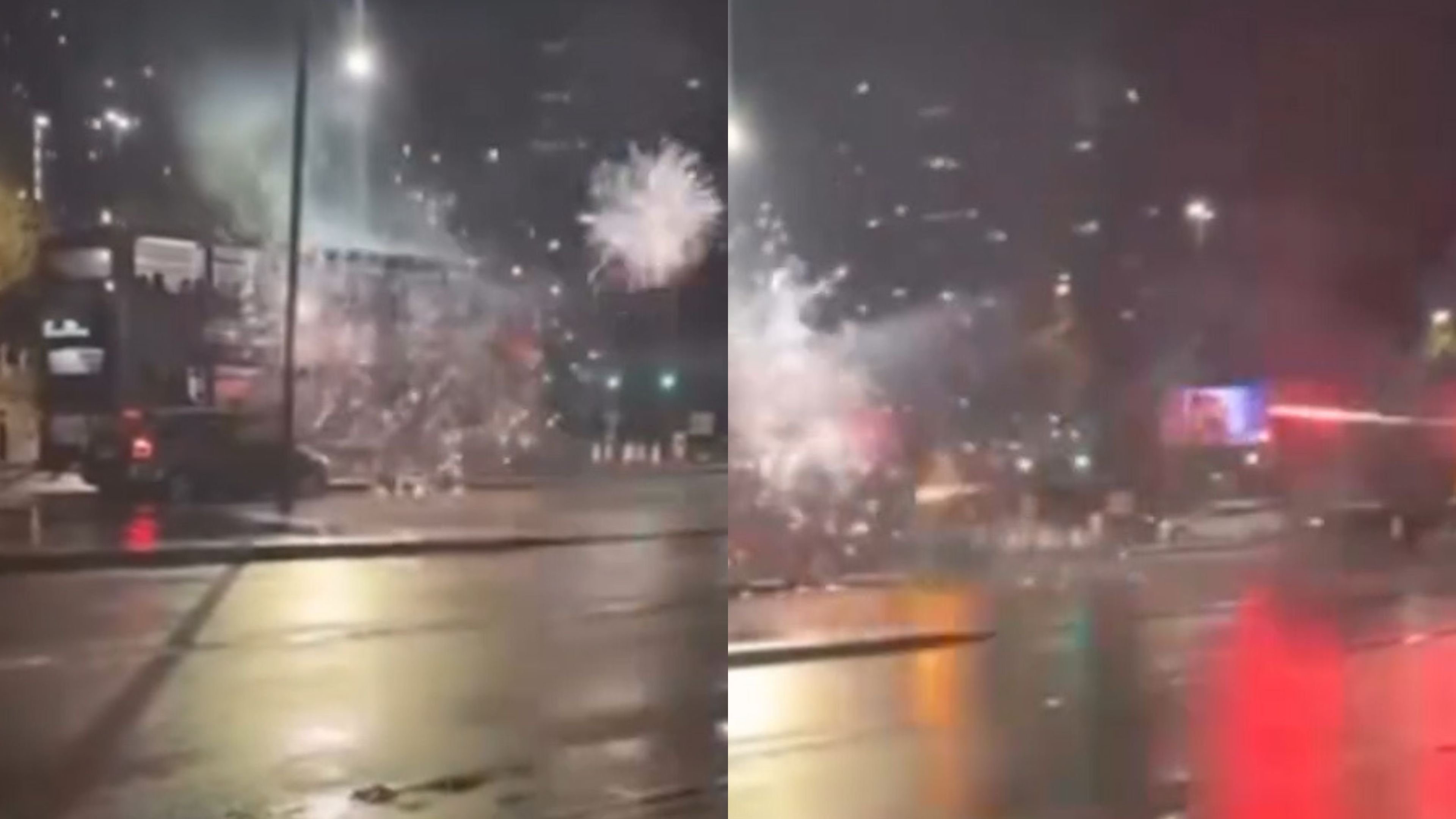 Moment bus comes under attack from yob armed with firework 'rocket ...