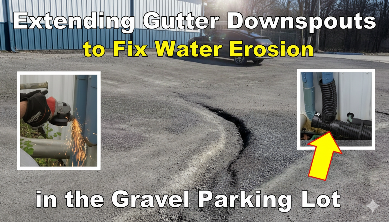 Extending Gutter Downspouts to Fix Water Erosion in the Gravel Parking Lot