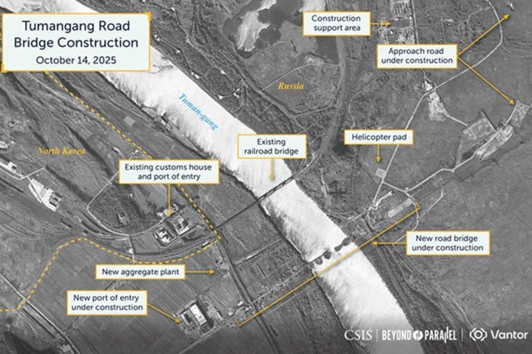 Satellite photos show Russia and North Korea's new border bridge