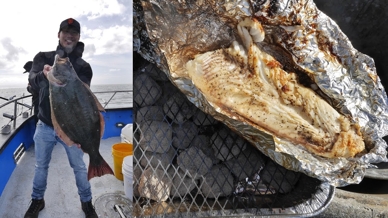 First time catching halibut - boat fillet & DIY grill