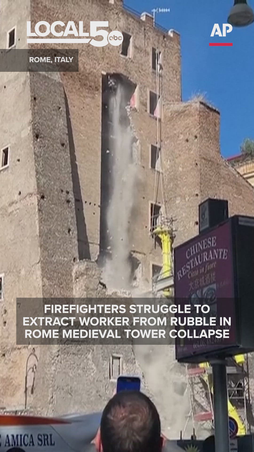 Firefighters struggle to extract worker from rubble in Rome medieval ...