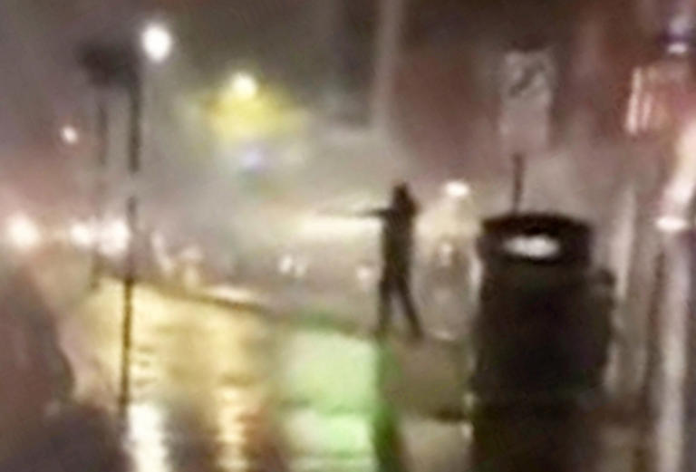 Moment mindless yob shoots firework 'rocket launcher'