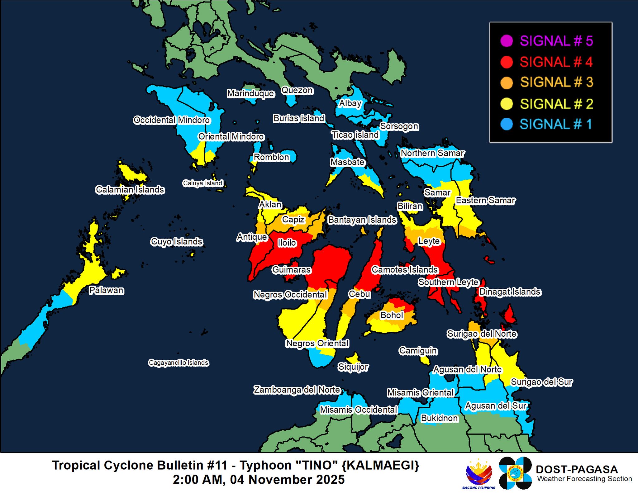 PAGASA: 9 areas under Signal No. 4 as Typhoon Tino hits land