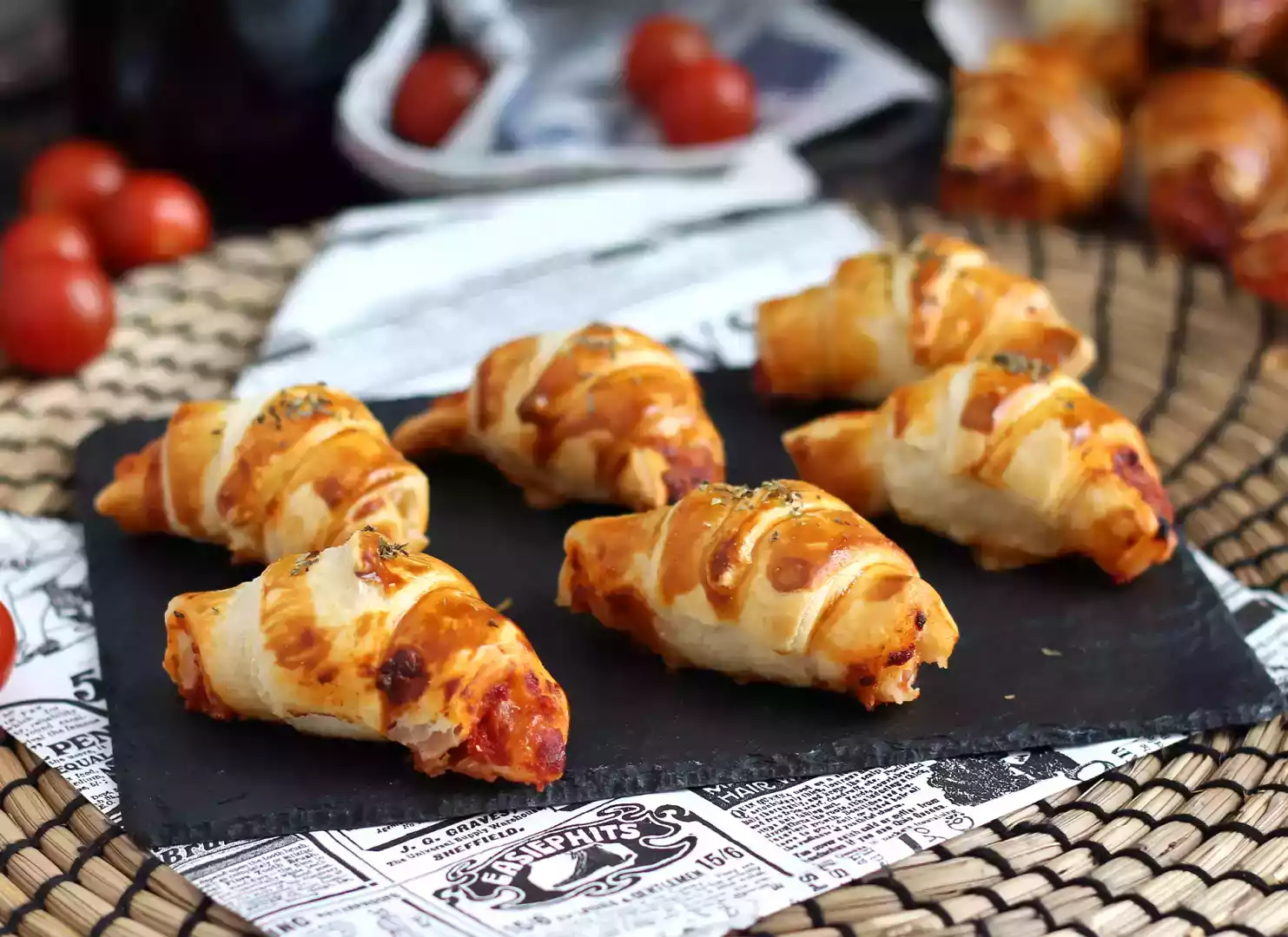 Mini croissants apéritif (pizza au jambon et fromage)