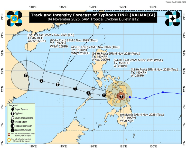 Typhoon Tino makes landfall in Leyte, Cebu; Signal No. 4 in 8 areas