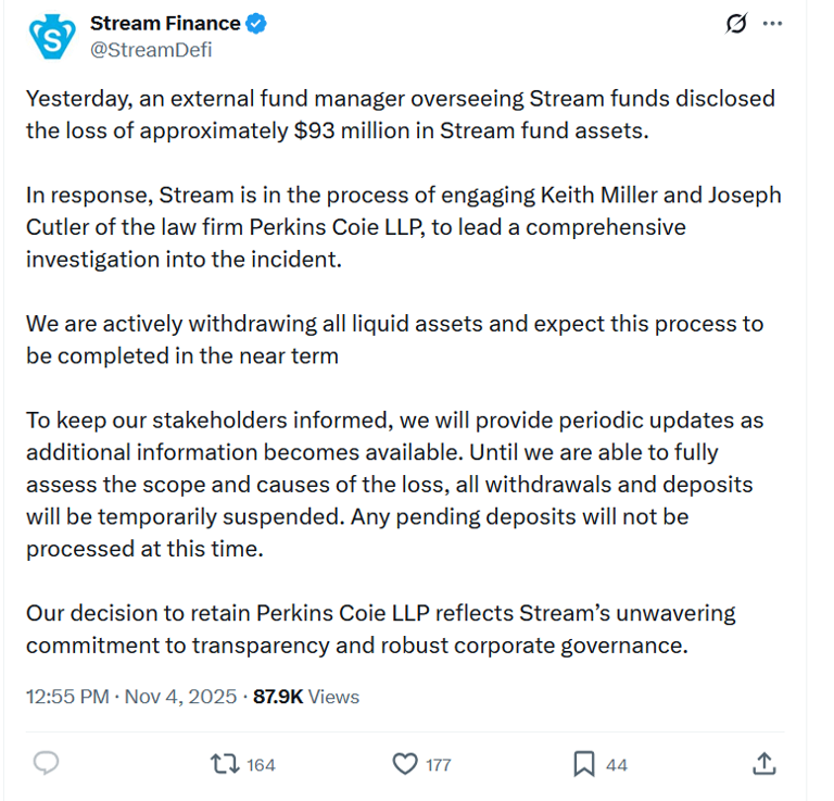 Stream Finance pauses platform after finding $93M loss