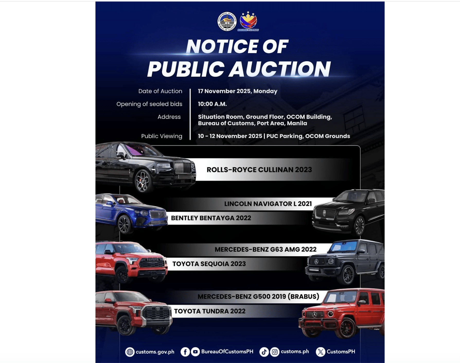 BOC reschedules Discaya cars’ auction to Nov. 20