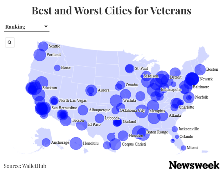 Map shows best—and worst—cities for veterans