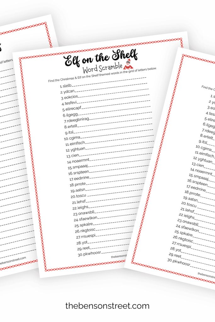 Free Elf on the Shelf Word Scramble Printable PDF