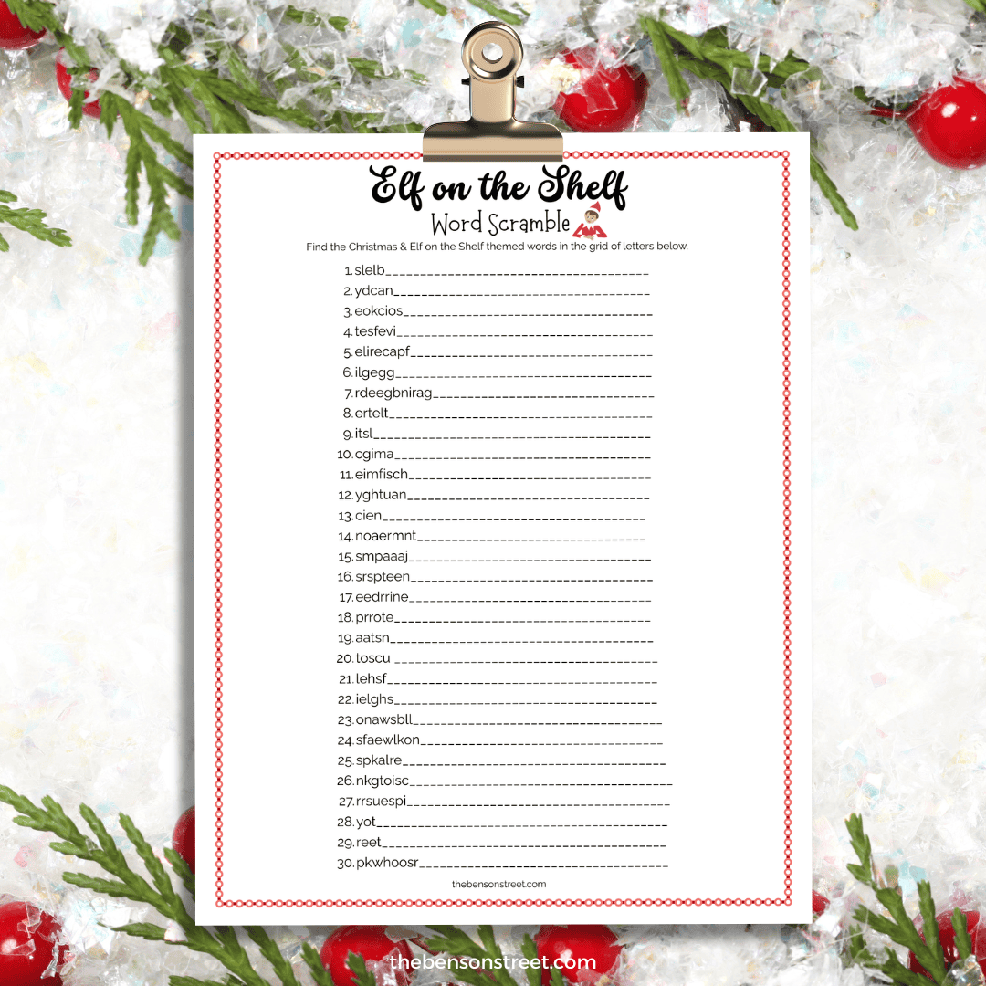 Free Elf on the Shelf Word Scramble Printable PDF