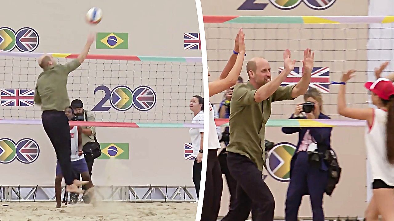 Prince William plays volleyball on Rio's Copacabana beach during ...