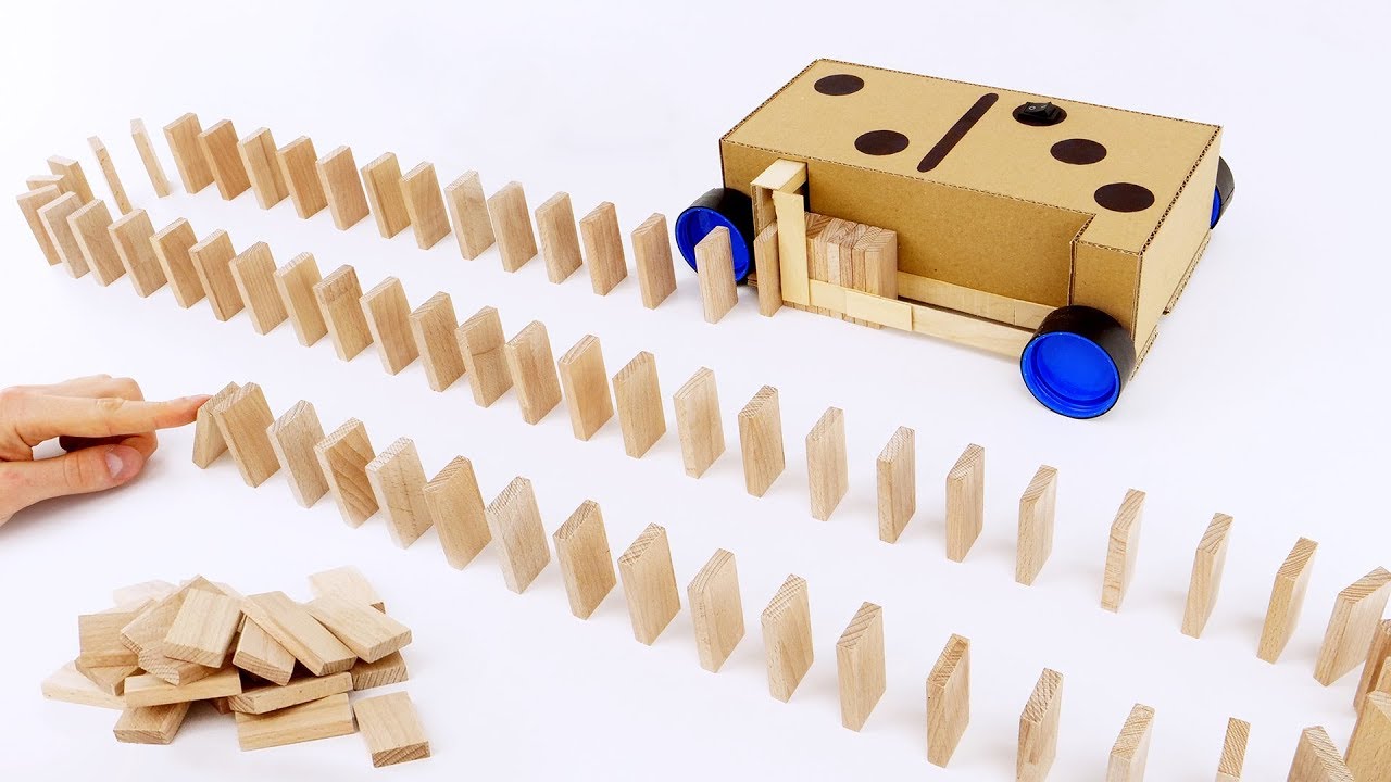 DIY domino-pushing car: Step-by-step cardboard robot build with ...