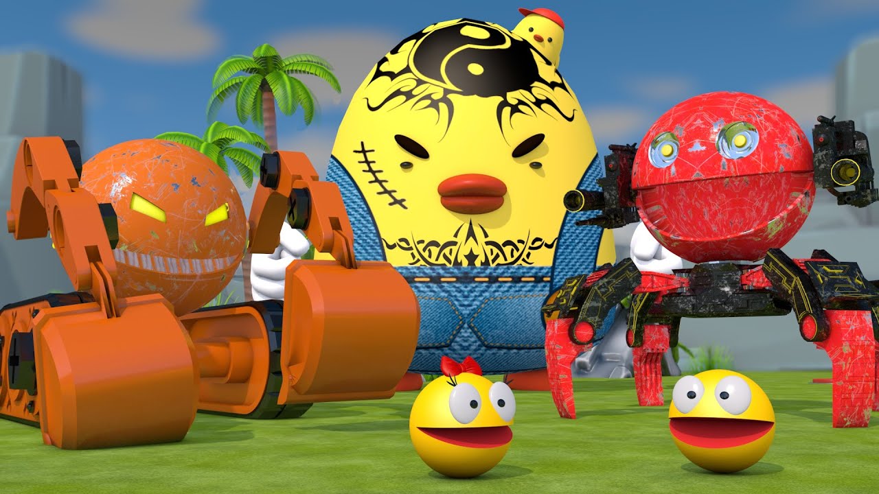Pacman vs combat mech & excavator monster