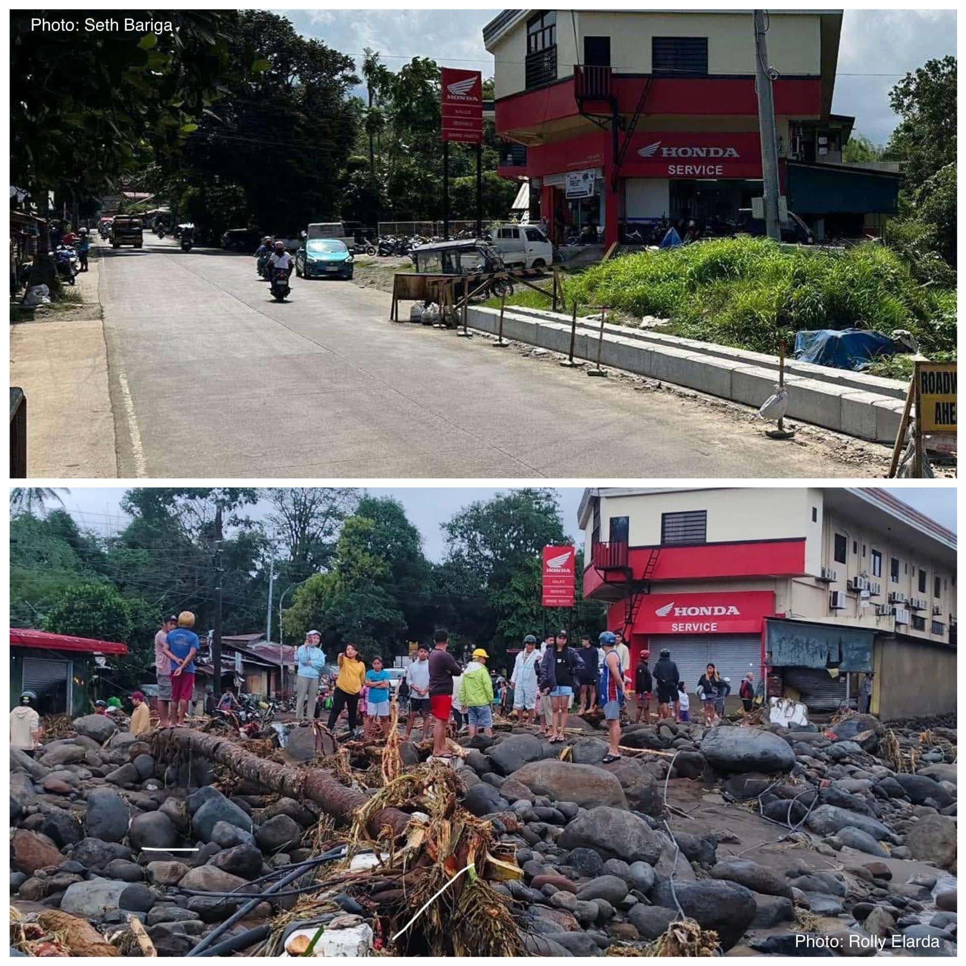 Flash flood in Canlaon City leaves large rocks blocking national road
