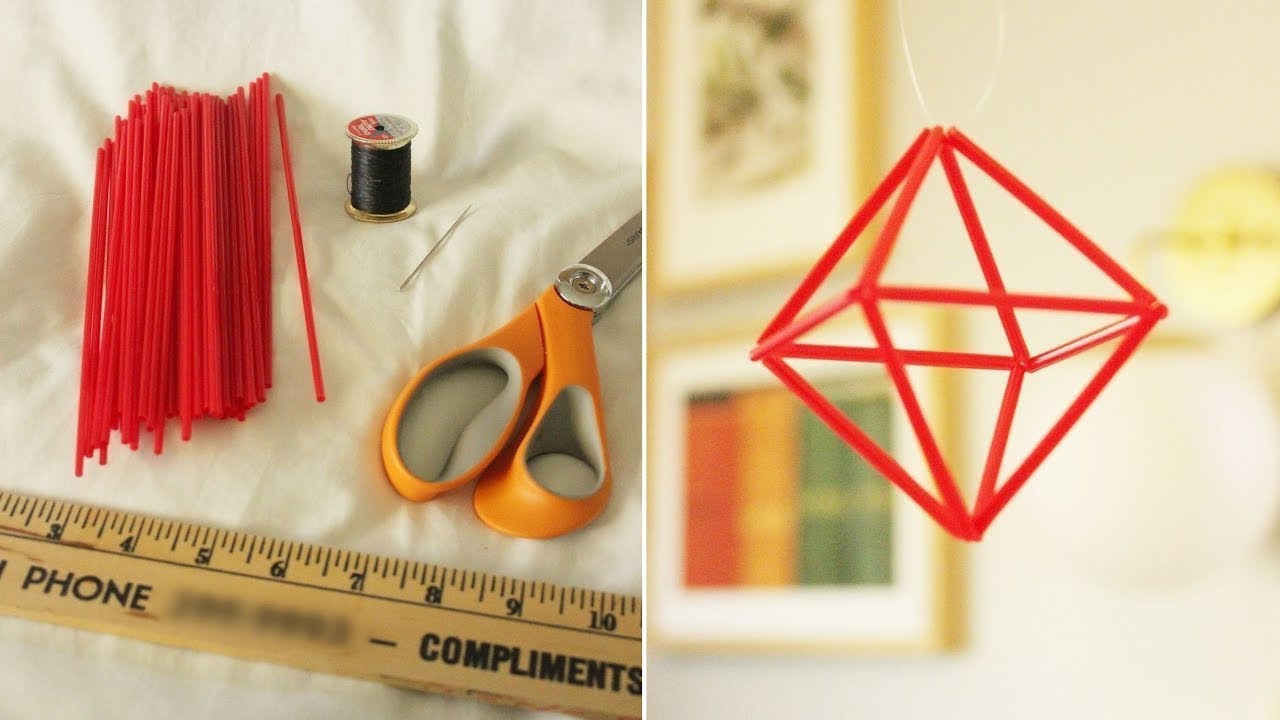 DIY geometric straw prisms – fast & easy modern Christmas tree ornaments