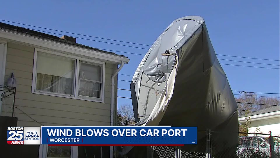 Couple's carport blown away as whipping wind gusts lash Massachusetts