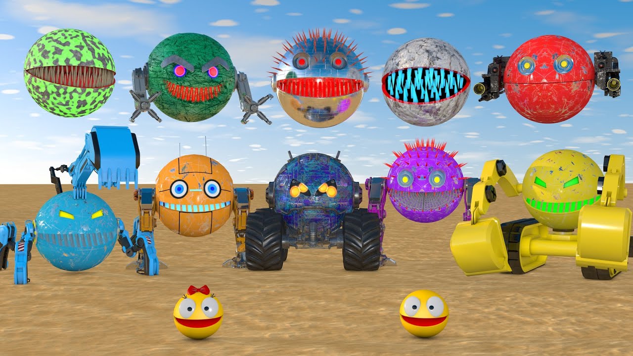 Pacman battles crazy robots! #22 🤖 (Excavator, Spiky, Flying Monsters ...