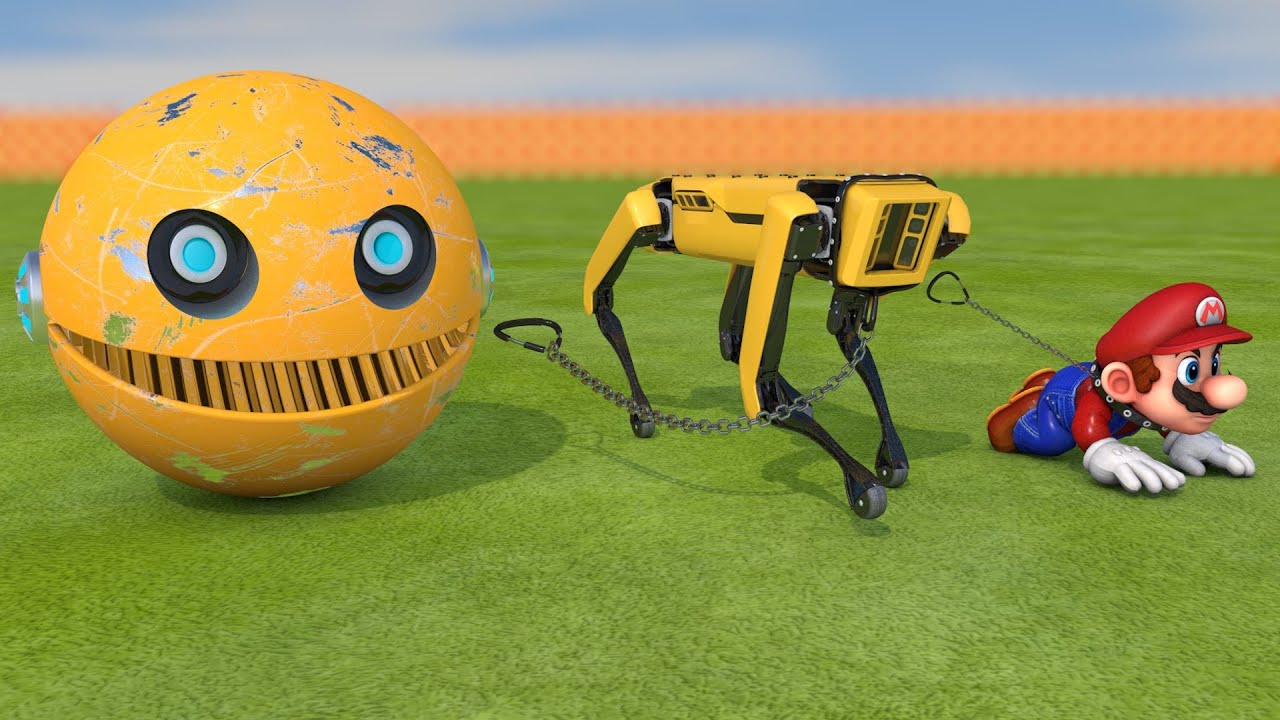 Robot Pacman & robot dog vs Mario
