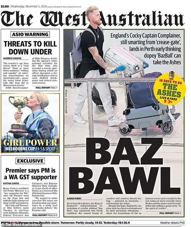 Australian media stoke Ashes rivalry by labelling Ben Stokes as 'Cocky ...