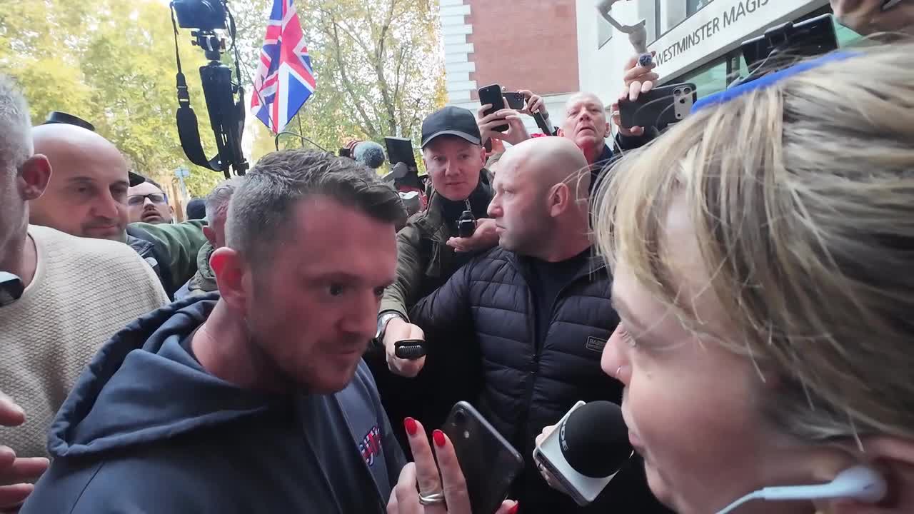 Tommy Robinson confronts female journalist over coverage of court case