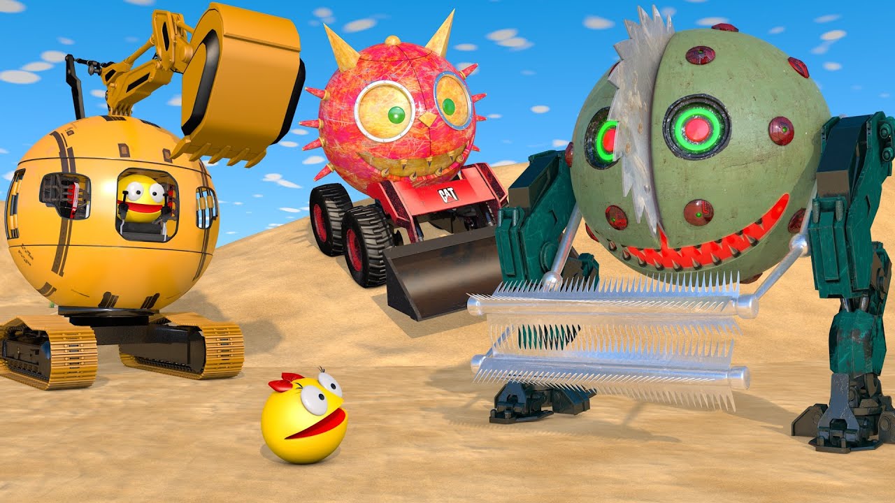 Pacman vs monsters #16 compilation | Robo-Cat, excavator, two-legged ...