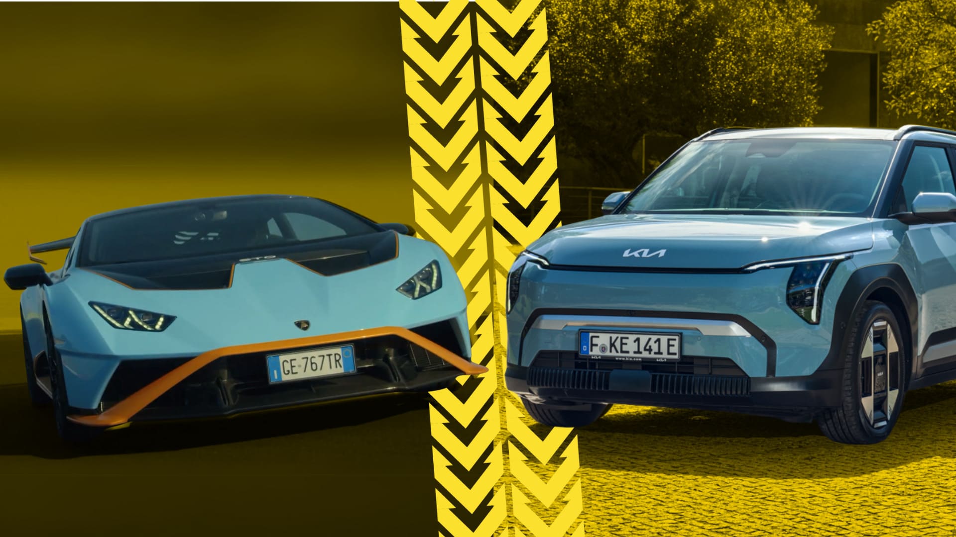 Kia EV3 so với Lamborghini STO, green machine so với V10 dream