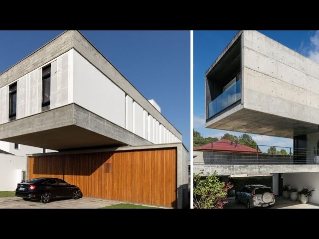 2 beautiful concrete houses with cantilevered volumes