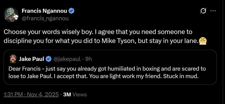 Francis Ngannou responds after Jake Paul callout to replace Gervonta ...