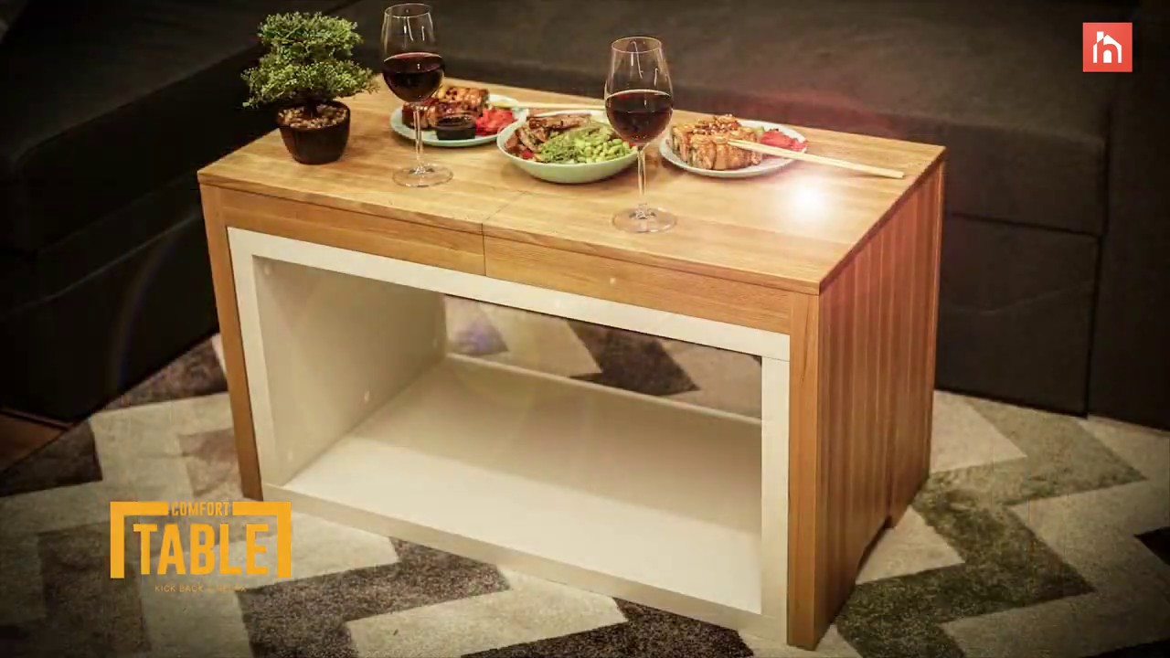 Coffee table turns into a comfy footrest easily