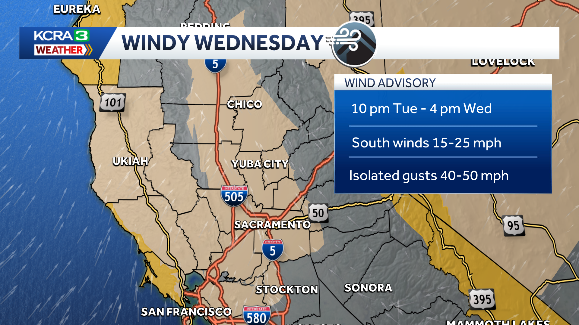 Windy Wednesday in Northern California: Where to expect the strongest winds