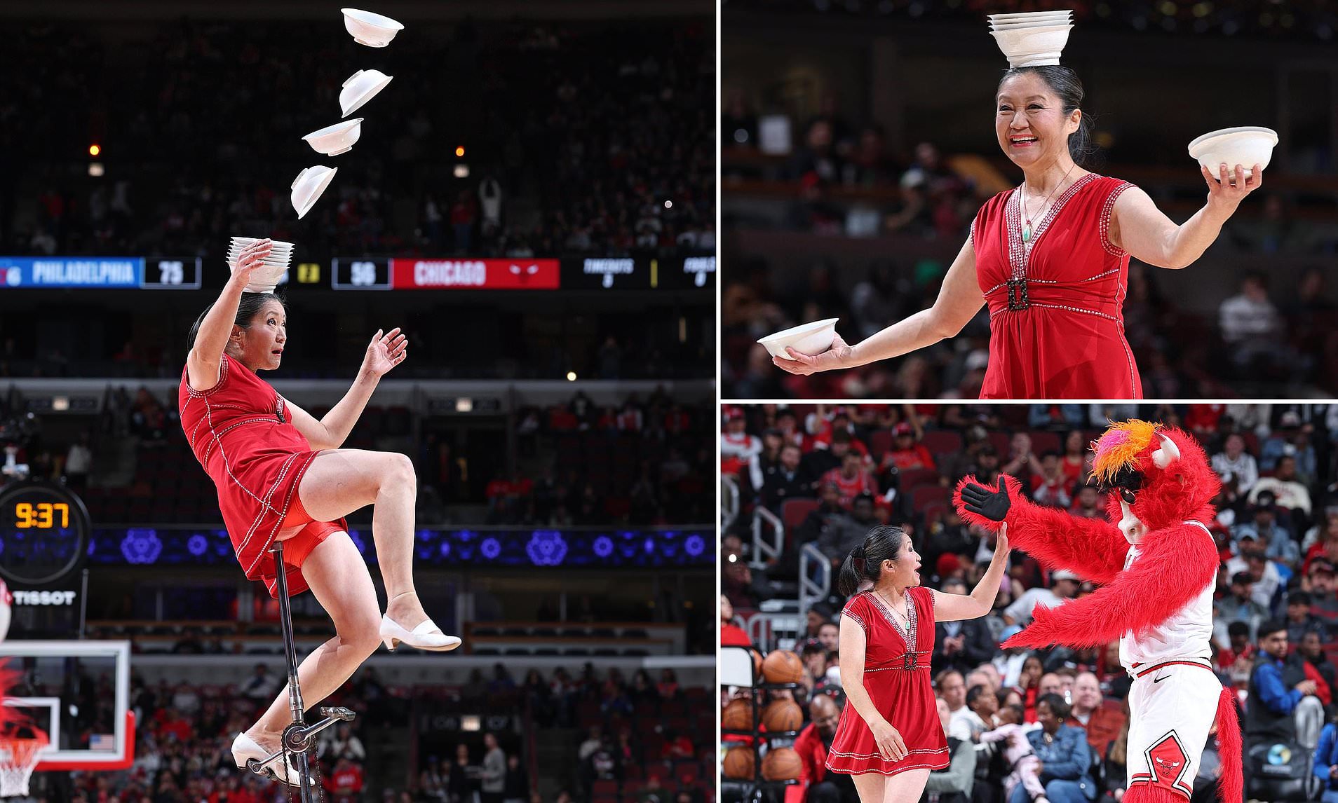 Iconic halftime performer Red Panda makes NBA return after breaking wrist in front of Caitlin Clark