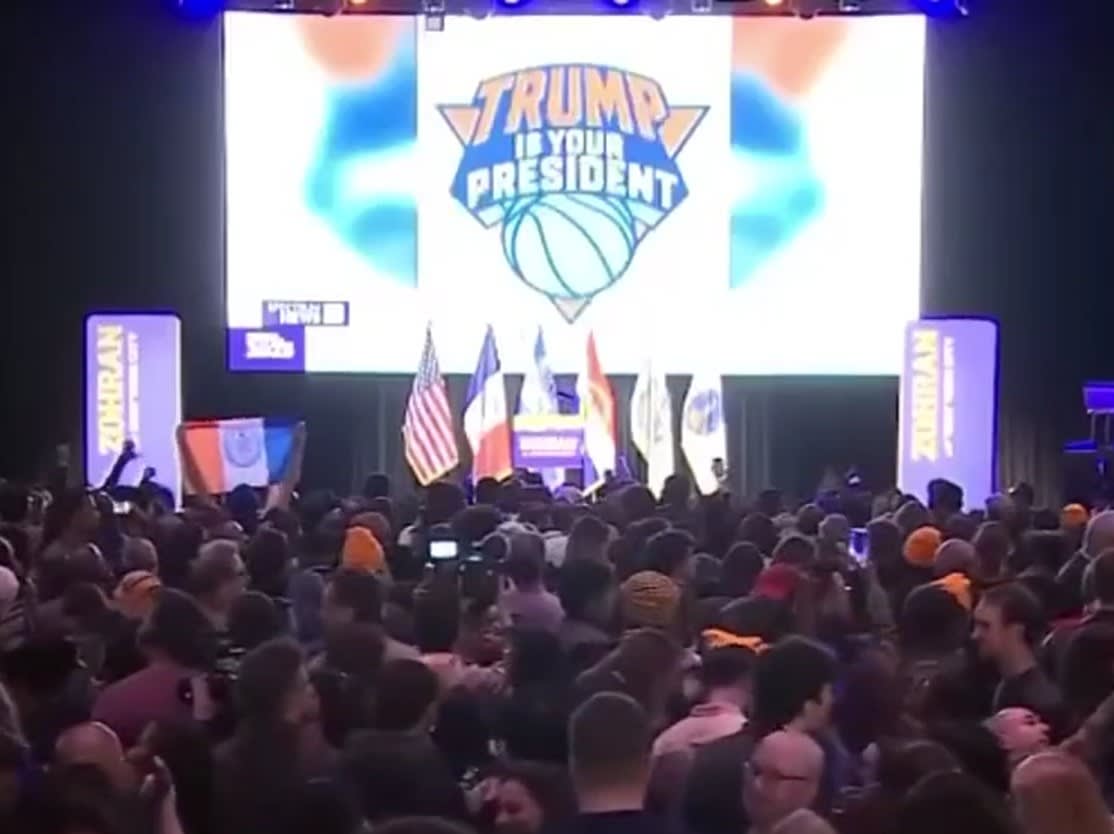 ‘Trump is your president’: Screen at Mamdani election night HQ displays ...