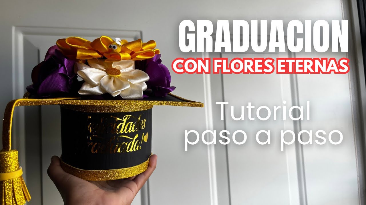 Caja birrete con flores eternas regalo de graduación elegante DIY
