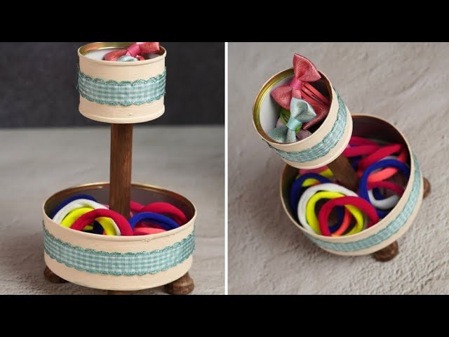 Tin can crafts - double-tiered stand/organizer