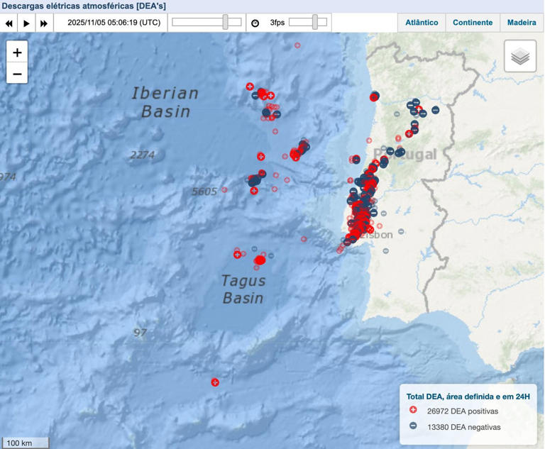Mais de 40 mil descargas elétricas nas últimas 24 horas