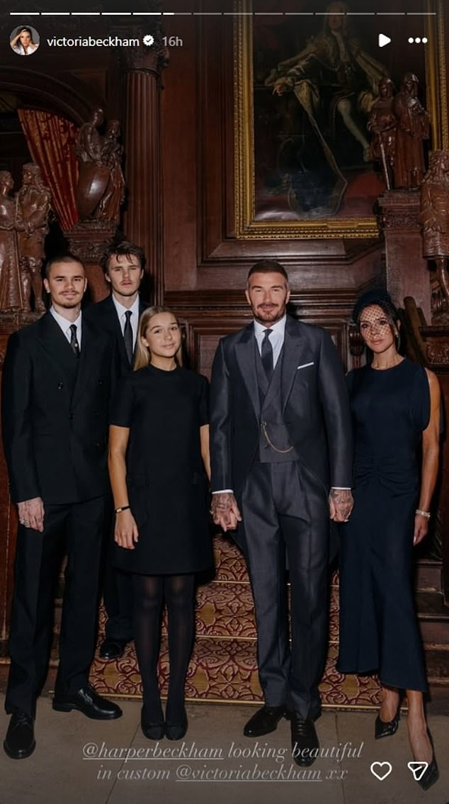 Harper Beckham's wears a bespoke Victoria design to celebrate Sir David ...