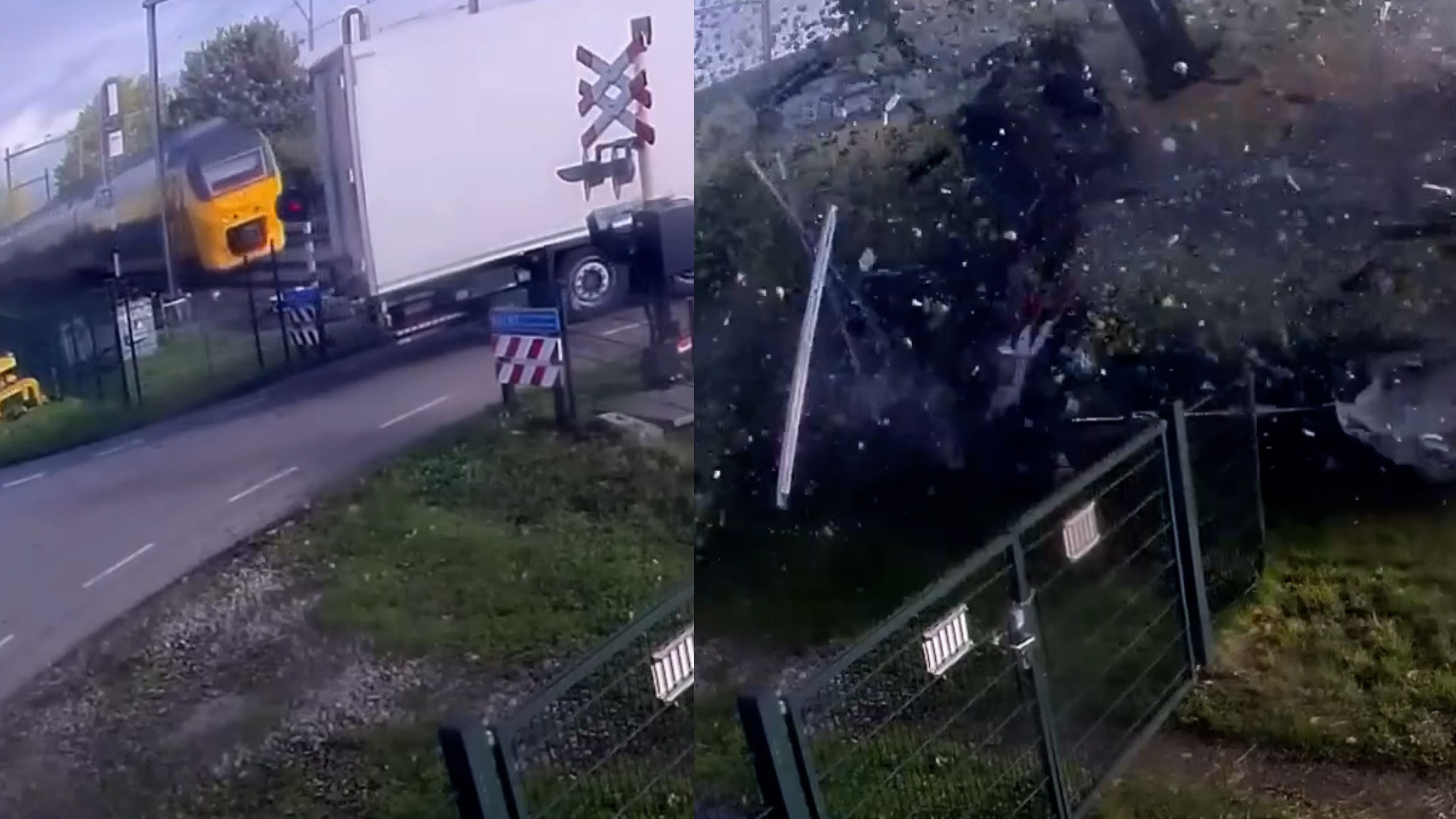 Chaos as train plows through truck at crossing in Meteren, Netherlands