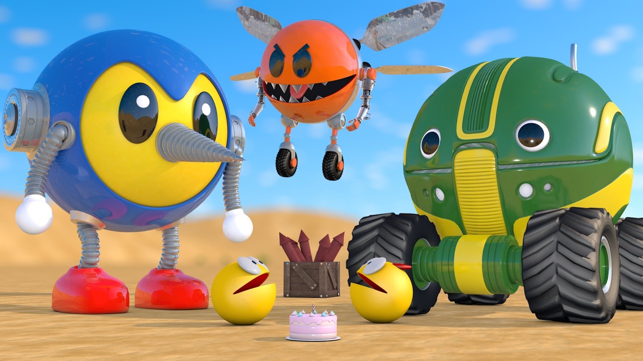 Pacman & Pinocchio Bot vs Tractor Robot & BuzzBot Fly Robot Pacman